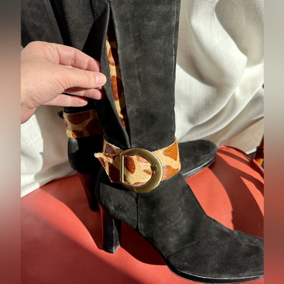 J.Renee | Shoes | Jrenee Black Suede Boots With Giraffe Print Pony Hair ...